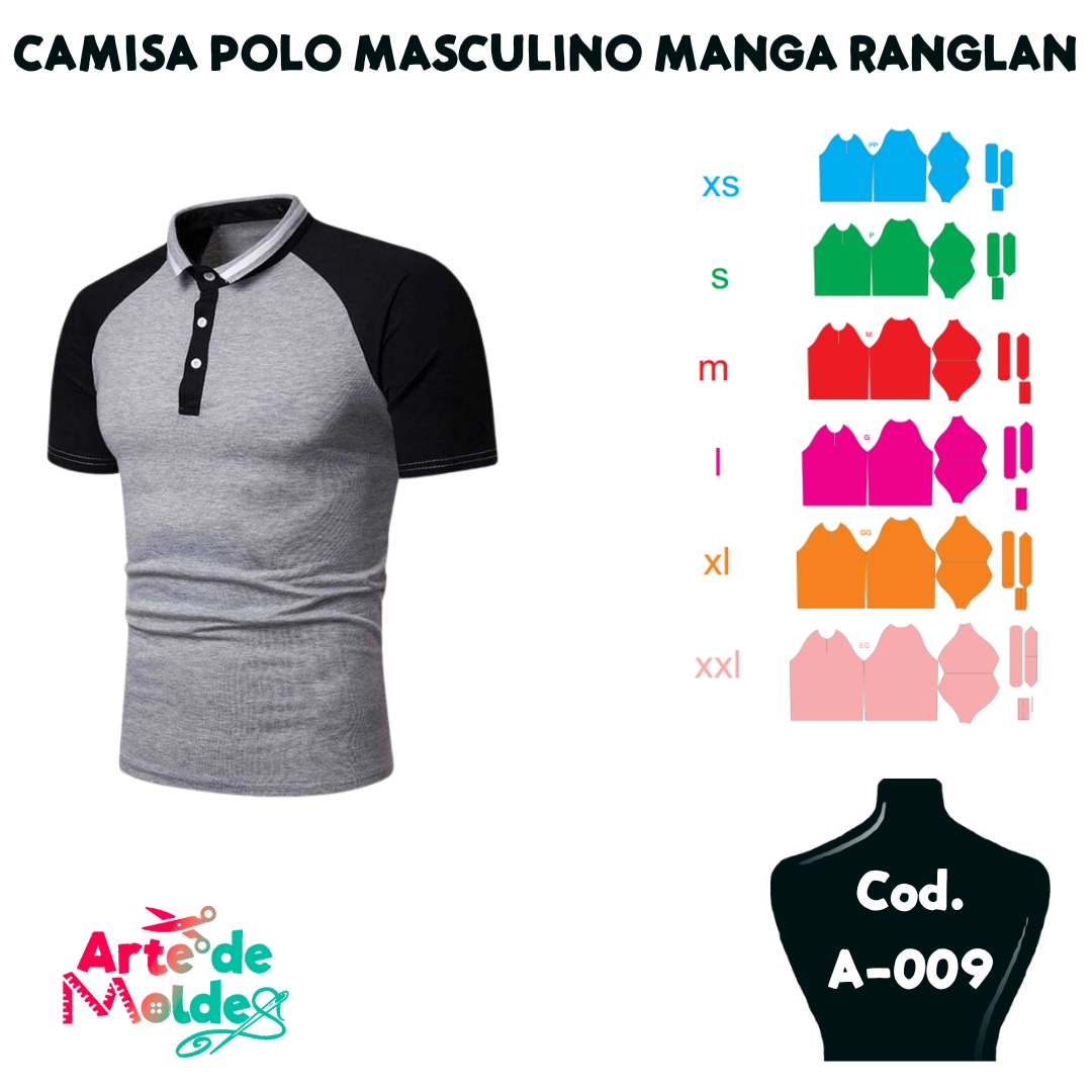 CAMISA POLO MASCULINO MANGA RANGLAN - Arte de Moldes