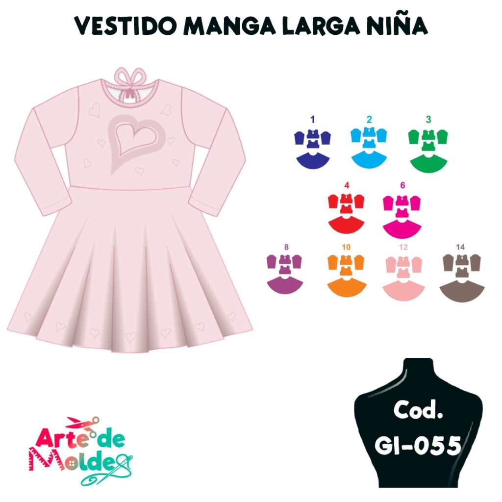 VESTIDO MANGA LARGA NIÑA - Arte de Moldes